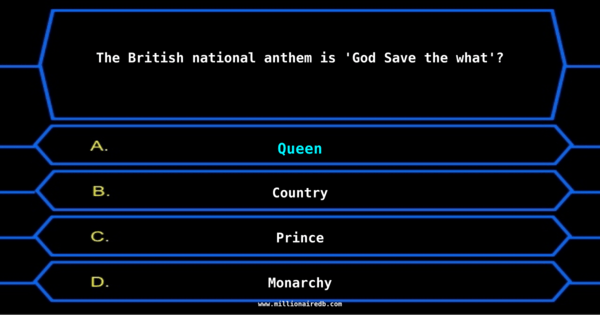 The British national anthem is 'God Save the what'? Answer